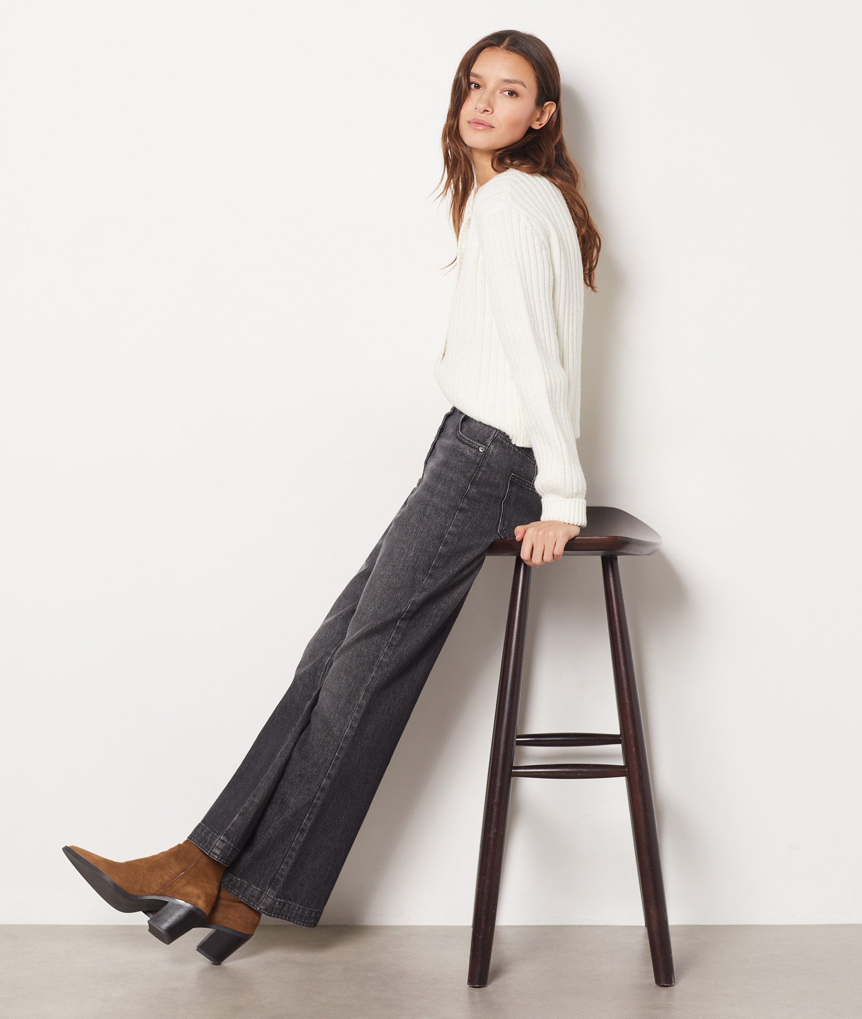 Jeans with wide cut and button details - PIXXIE GD - ANTHRACITE - ETAM