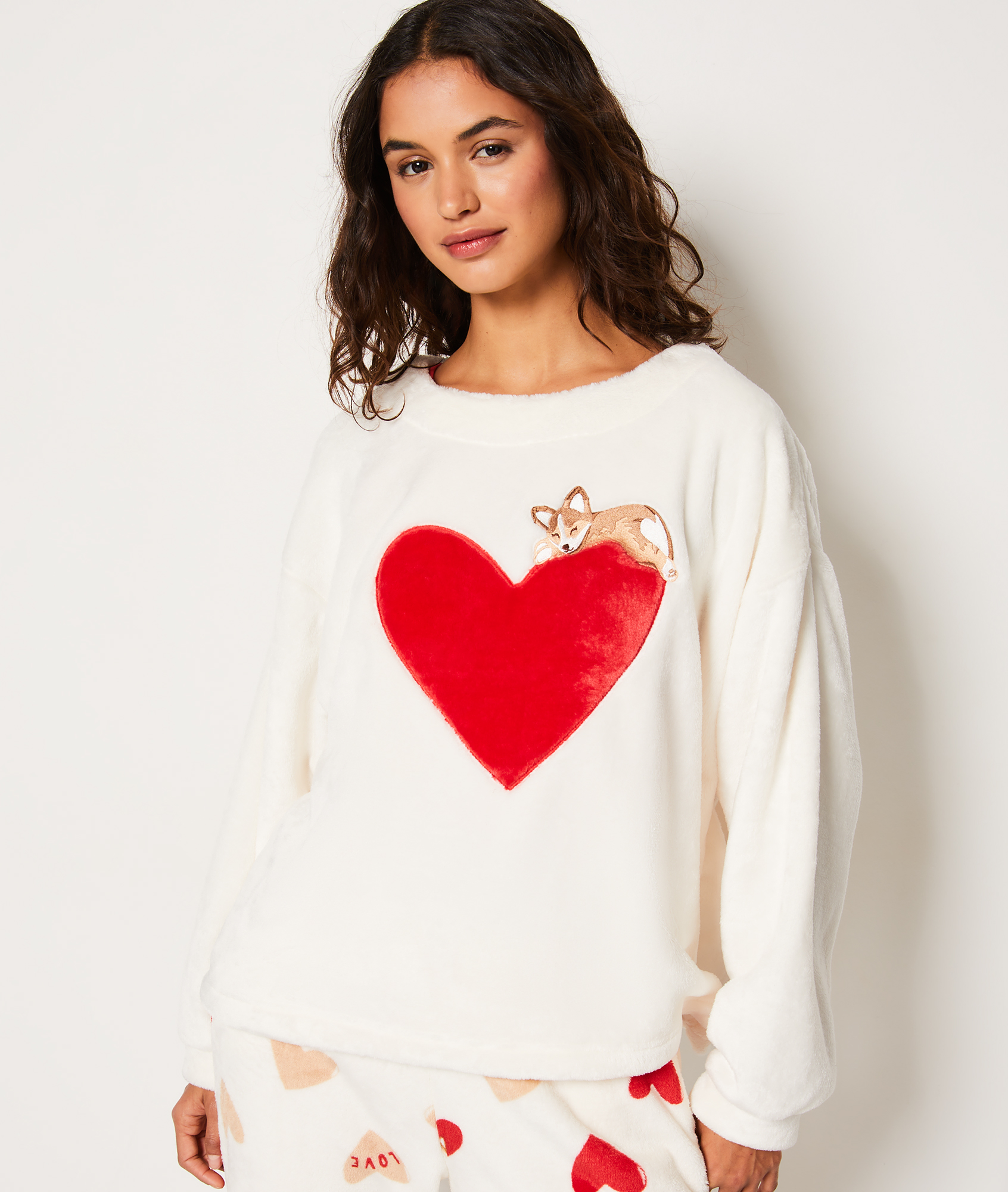 Sweat de pyjama polaire à cœurs Corgi - GORDO - BLANC - ETAM