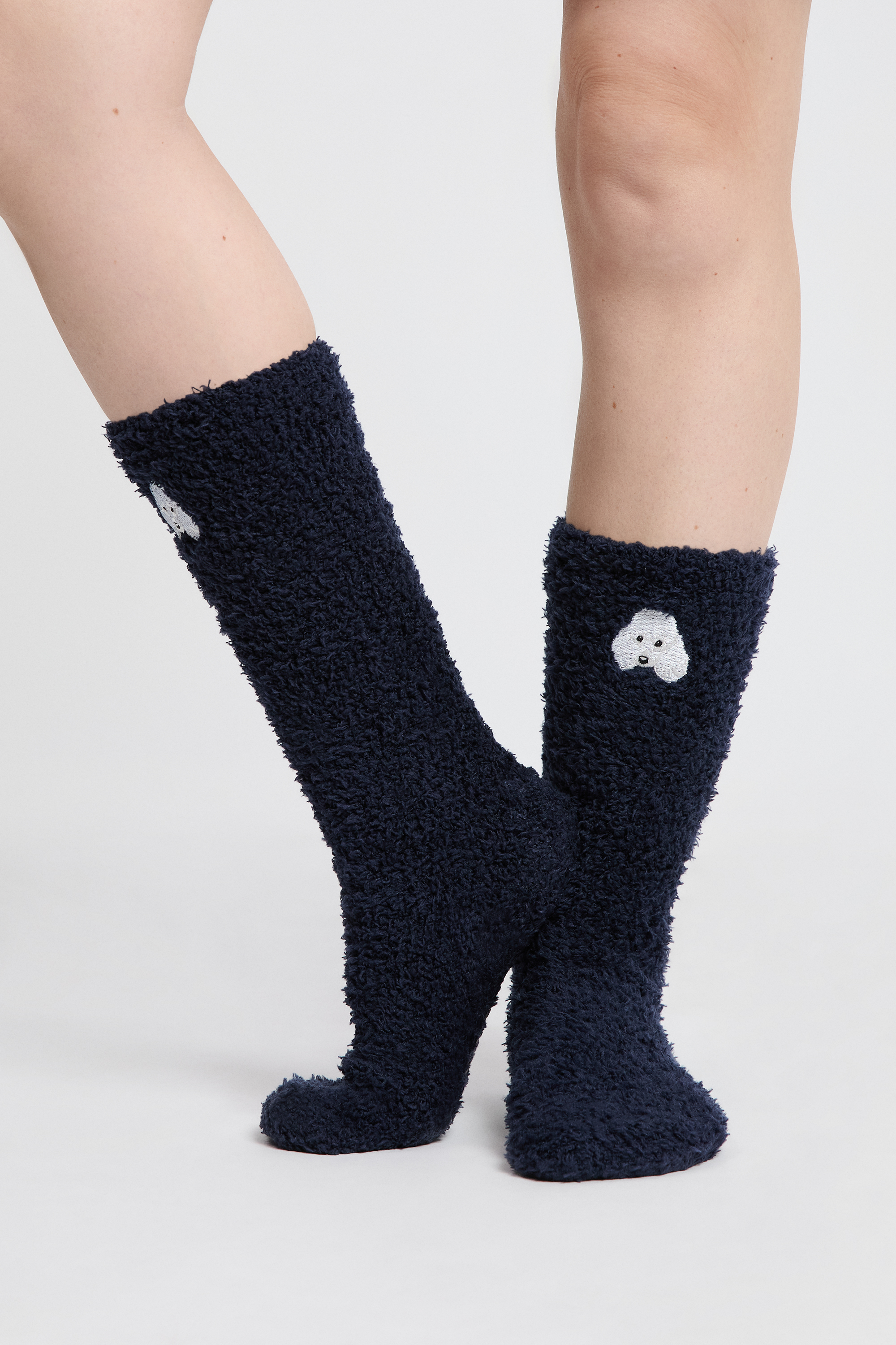 Non-slip socks in faux fur with poodle embroidery - HUG - MARINE - ETAM