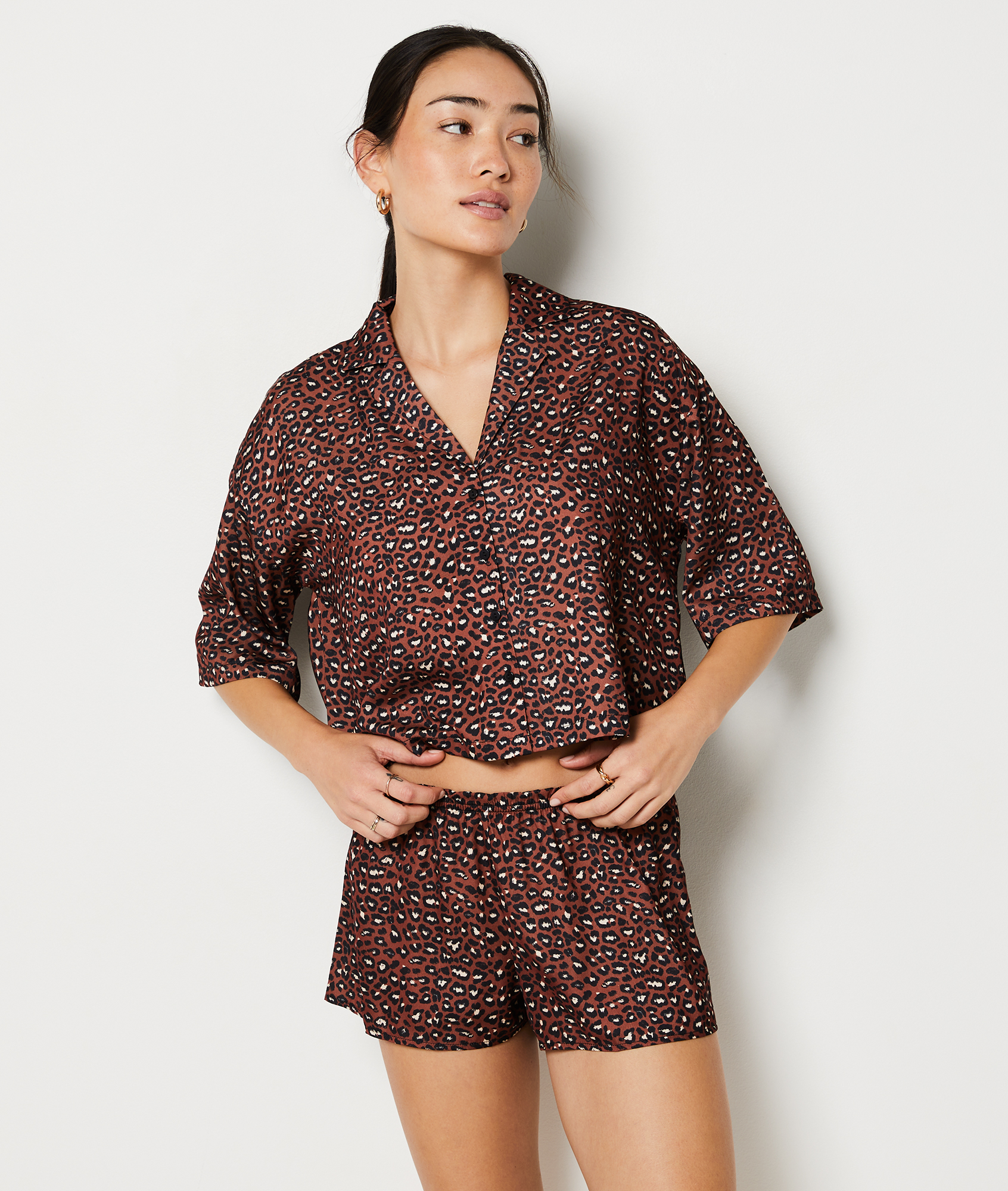 Leopard Print Satin Shorts - LEOPARD - IMP FD MARRON - ETAM