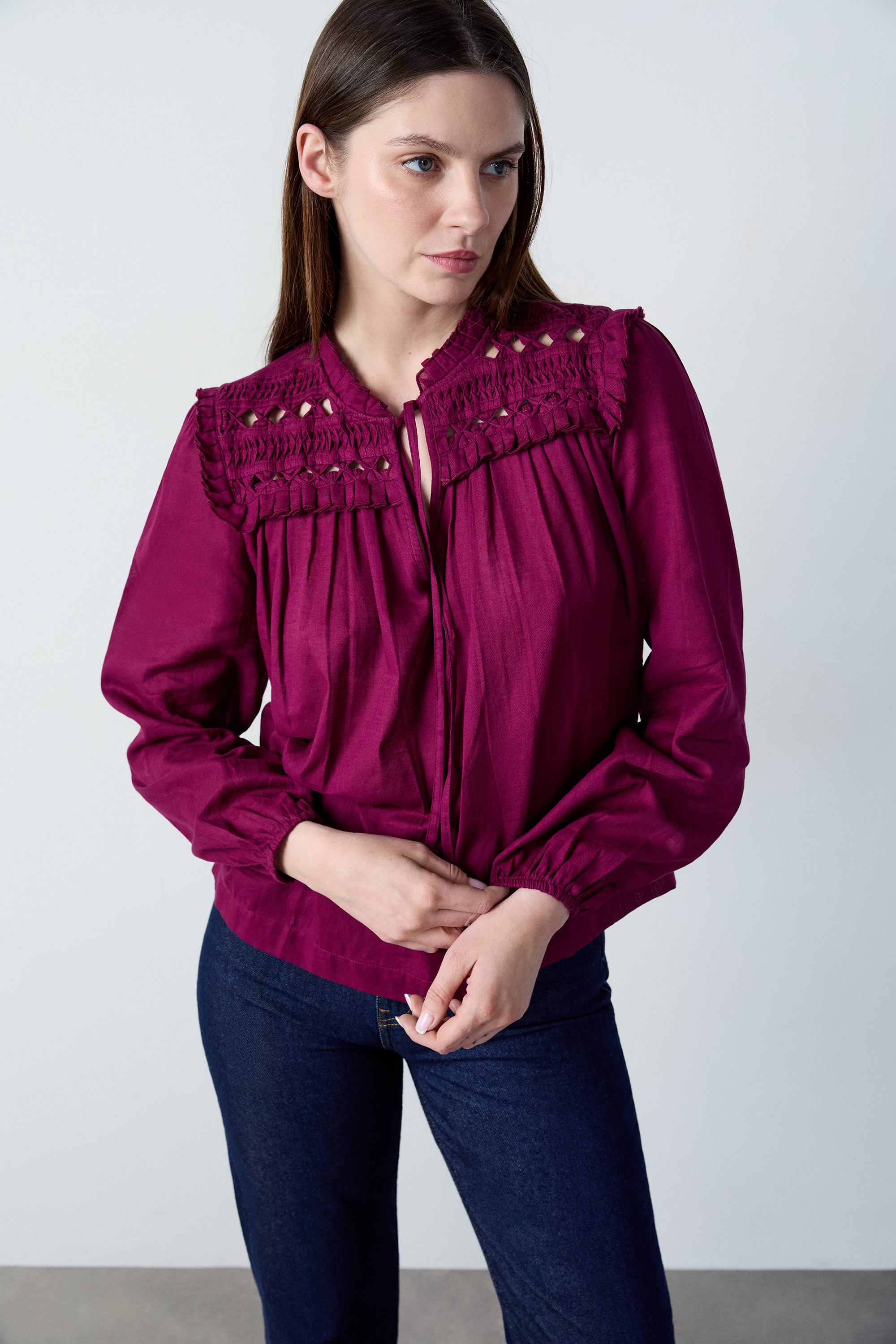 Fluid Blouse with Tie - FARMEN - CASSIS - ETAM
